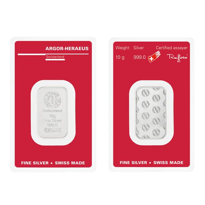 Lingou argint 10 grame Argor-Heraeus 999.0 Elvetia