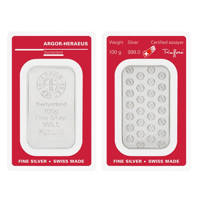 Lingou argint 100 grame Argor-Heraeus 999.0 Elvetia